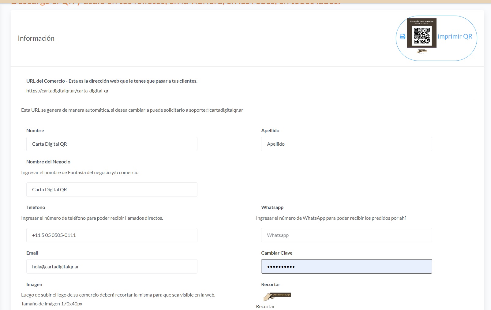 Como administrar los datos básico en Carta Digital QR - Carta Digital QR